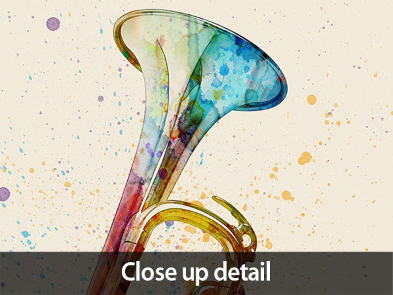 Trumpet Music Instrument, Abstract Watercolor - Art Print Poster (1999 ...