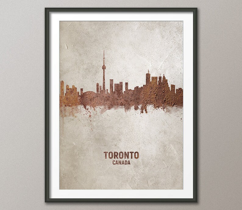 Toronto Skyline Canada, Rust on Concrete Cityscape Art Print Poster ...