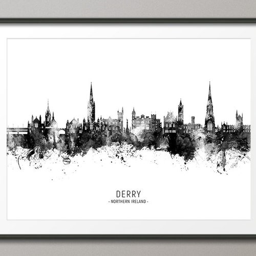 Derry Skyline Northern Ireland Cityscape Painting Art Print - Etsy UK