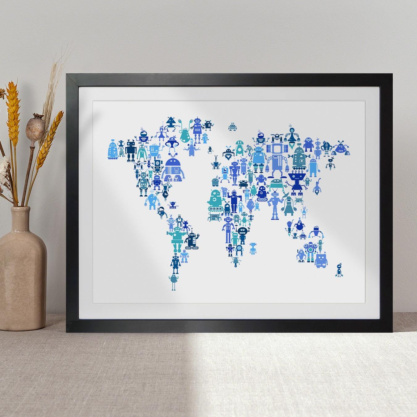 Robots Map of the World for Children and Kids, World Map, Art Print ...