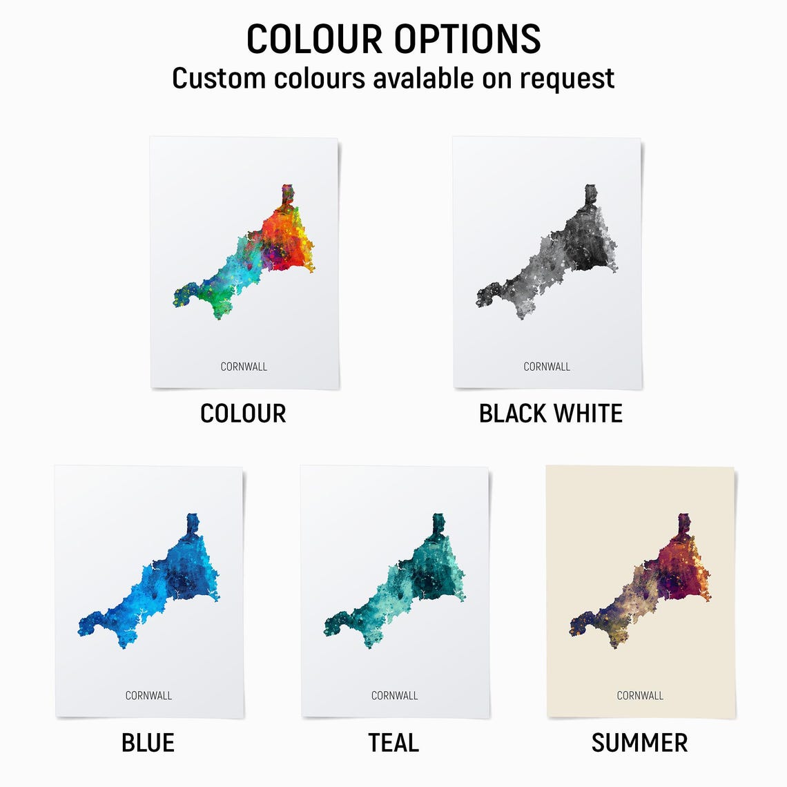 Cornwall Map, Watercolour Painting Art Print Poster, Portrait - MX ...