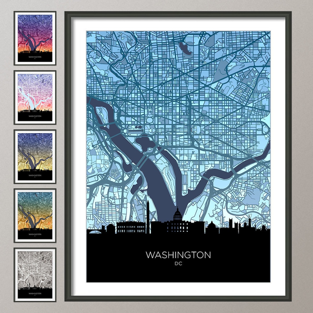 Washington DC Skyline Map, Cityscape Art Print Poster (32273) - Etsy