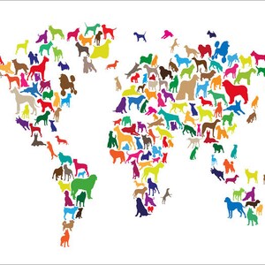 Dogs Map of the World Map, Art Print WM (1141) - Etsy