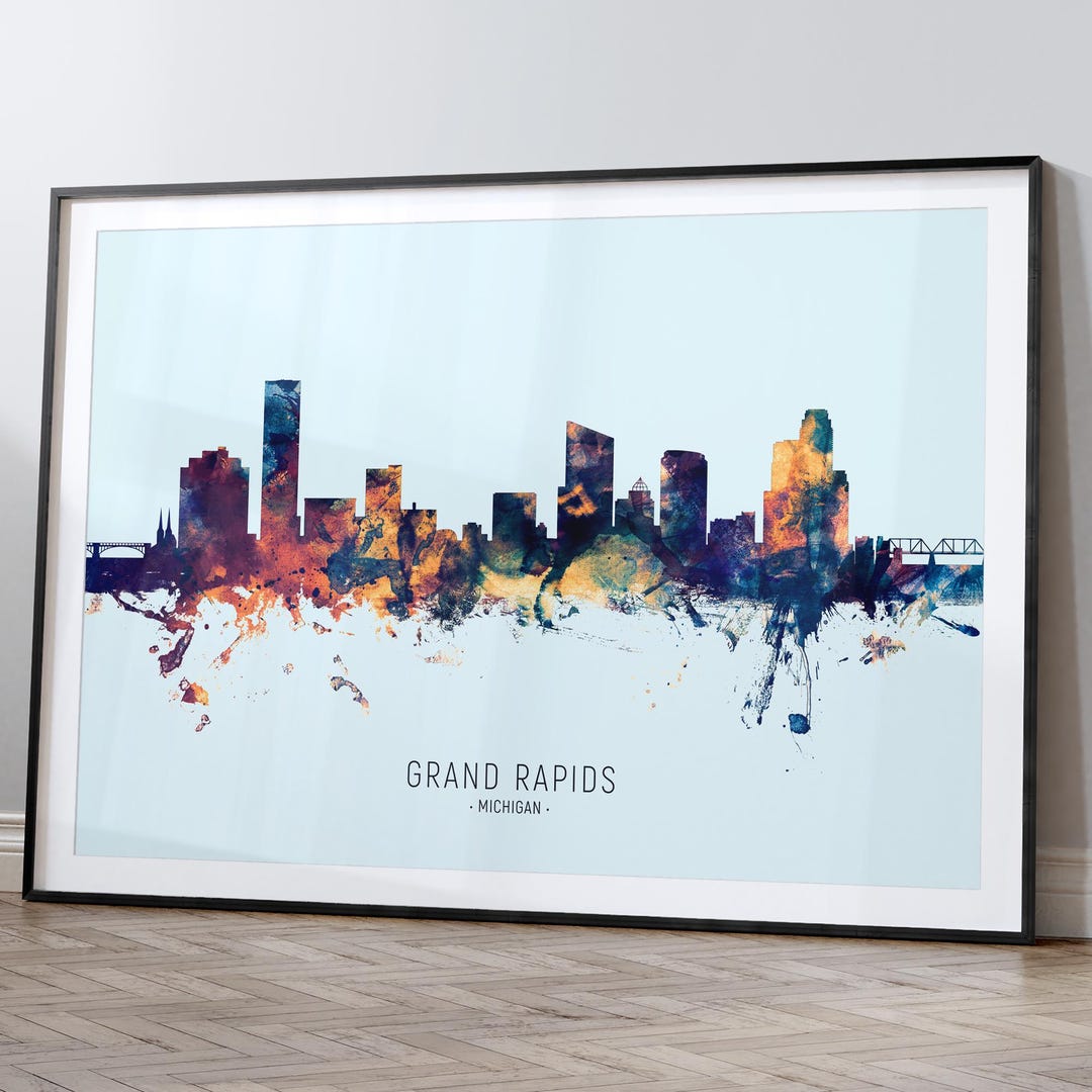 Grand Rapids Skyline Michigan, Cityscape Painting Art Print Poster HX ...