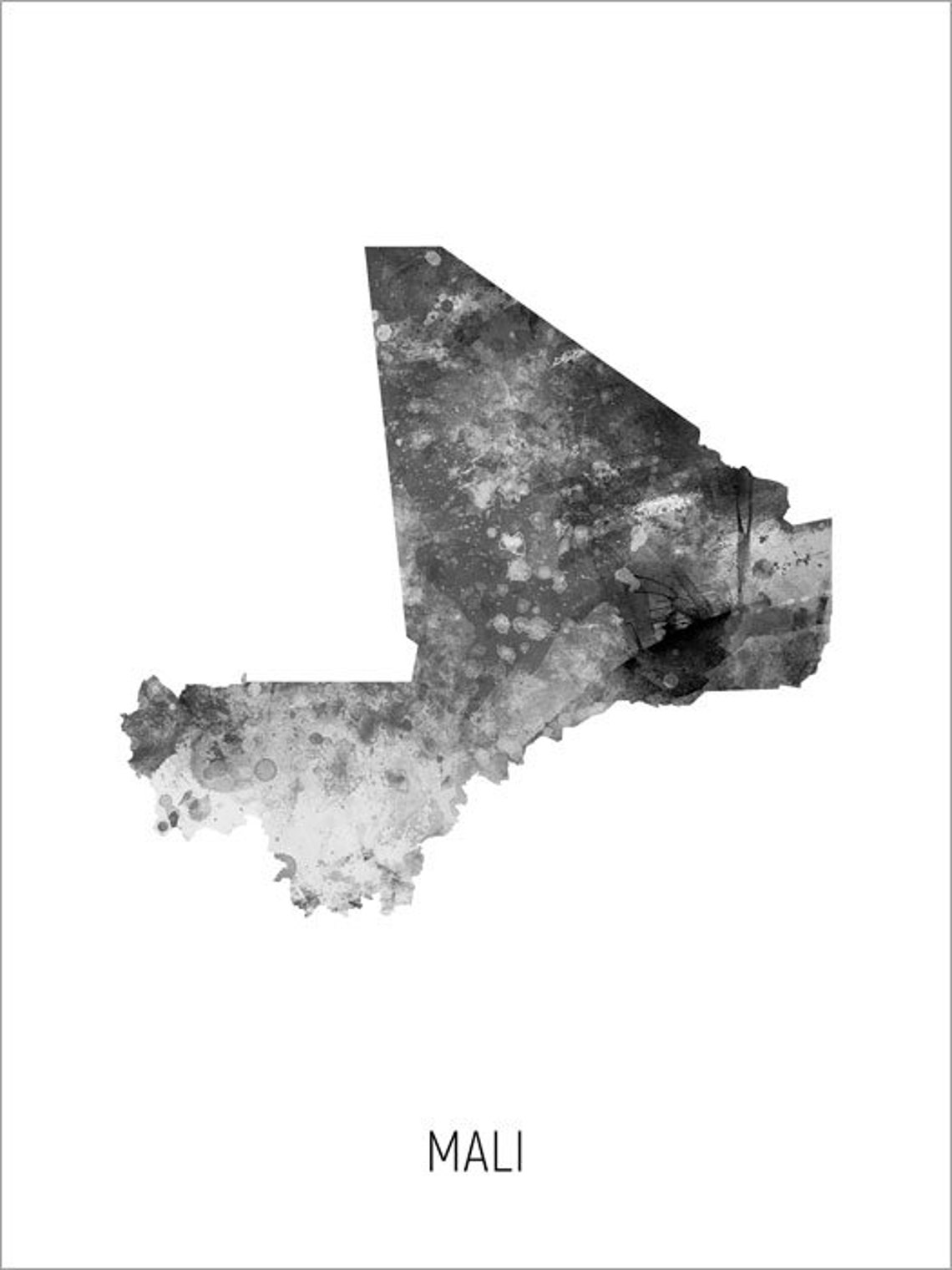Mali Map Watercolour Art Print Poster Colour Black White - Etsy