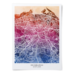 Edinburgh Map, Scotland City Map, Watercolour Art Print Poster (31754 ...