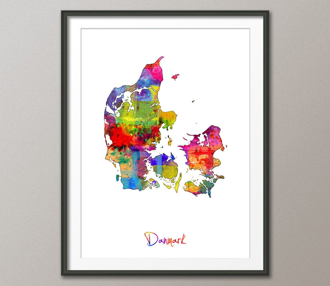 Denmark Watercolor Map danmark Art Print 2365 - Etsy