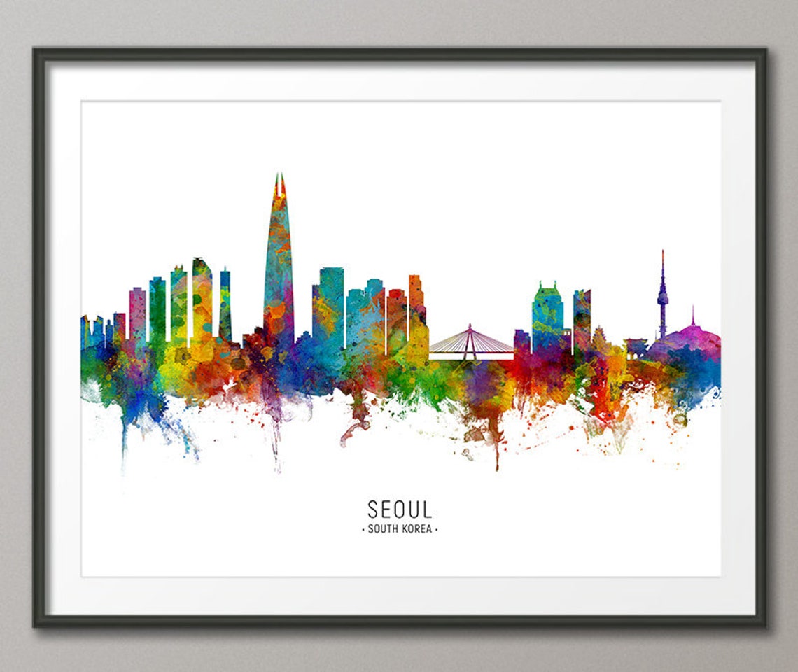 Seoul Skyline South Korea Cityscape Painting Art Print Poster | Etsy