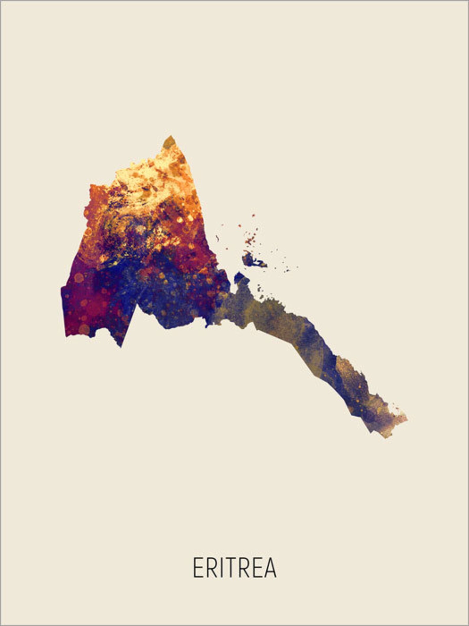 Eritrea Map Watercolour Art Print Poster Colour Black - Etsy