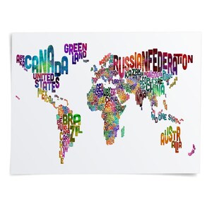 Typographic Text Map of the World Map, Art Print (175) - Etsy