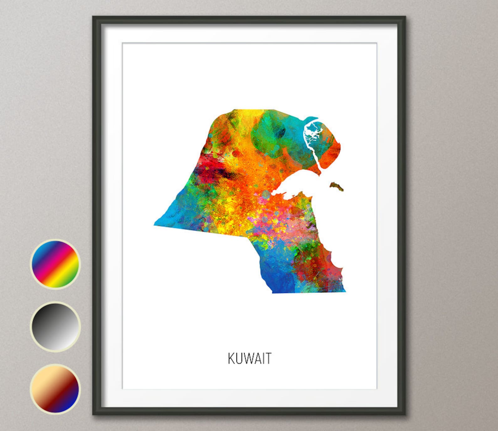 Kuwait Map Watercolour Art Print Poster Colour Black White | Etsy