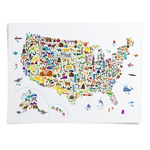 Animal Map of the United States, Map for Children and Kids, Art Print ...