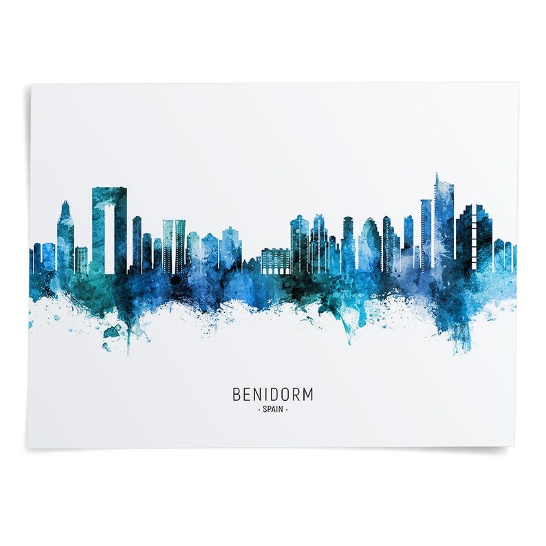 Benidorm Skyline, Spain - Cityscape Painting Art Print Poster CX (21584 ...
