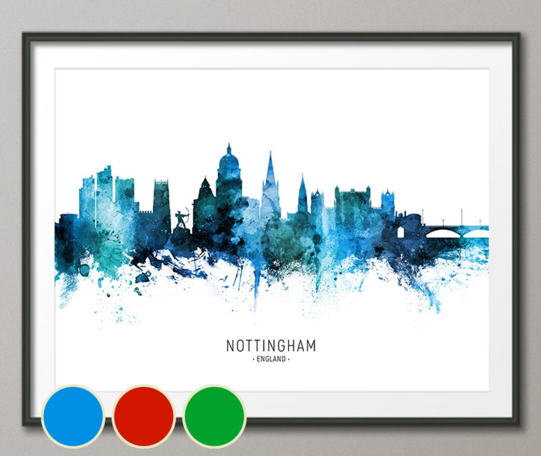 Nottingham Skyline England Cityscape Art Poster Print Blue - Etsy