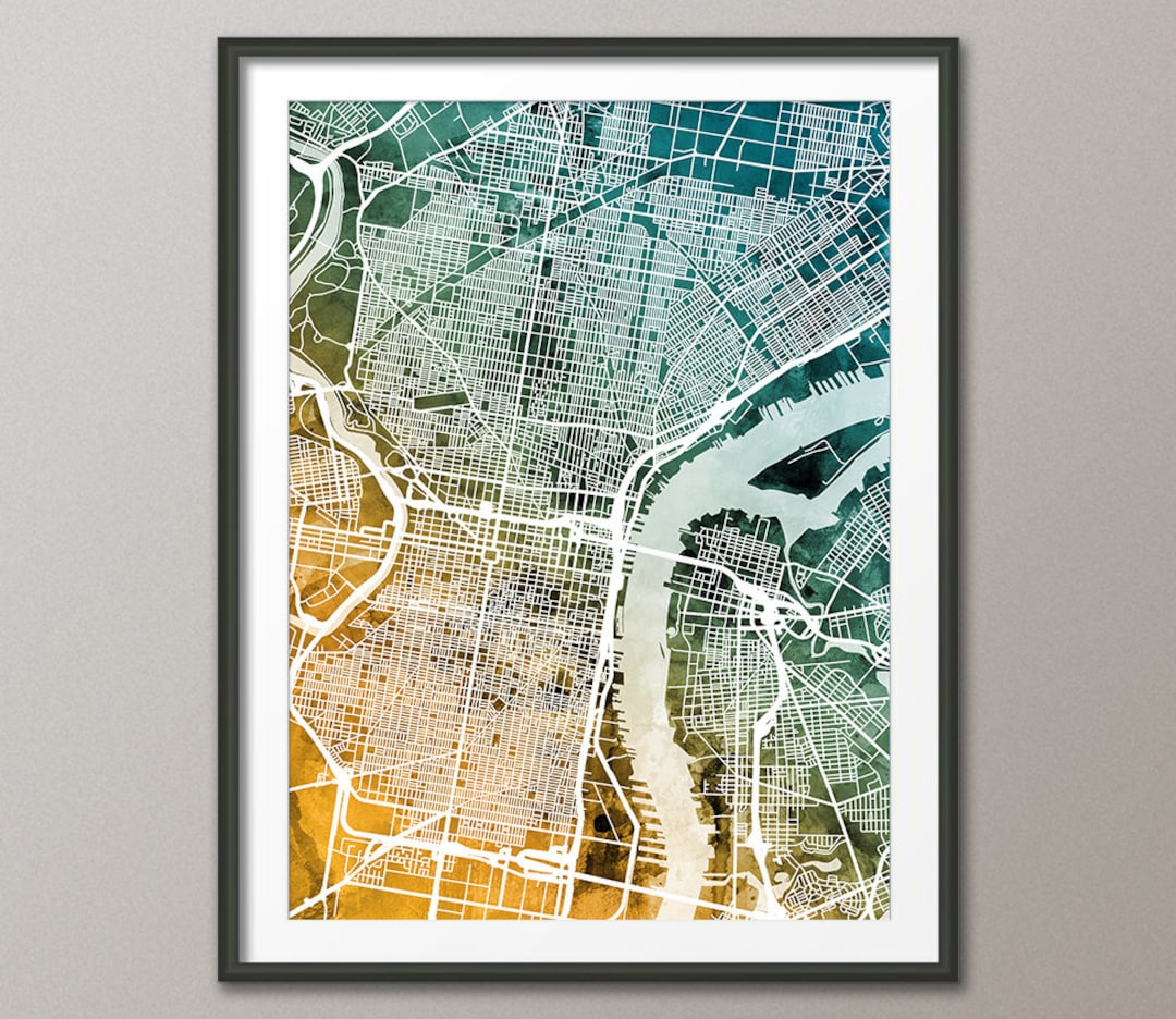 Philadelphia Map, Philadelphia Pennsylvania City Street Map, Art Print ...