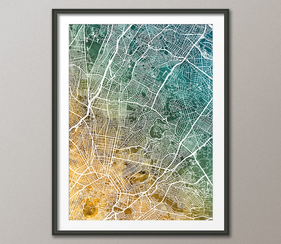 Athens Map, Greece City Map, Watercolour Art Print Poster Teal Gold ...