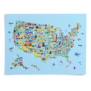 Animal Map of the United States, Map for Children and Kids, Art Print ...