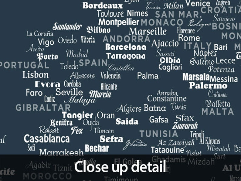 City Text Map of the World Map Art Print 24x36 Inch 768 | Etsy