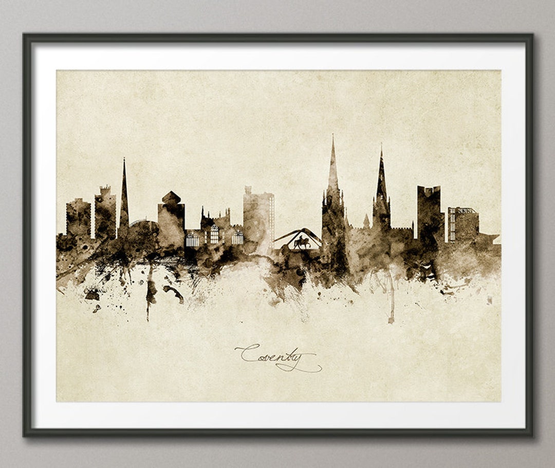Coventry Skyline England, Cityscape Art Print Poster Vintage Sepia ...