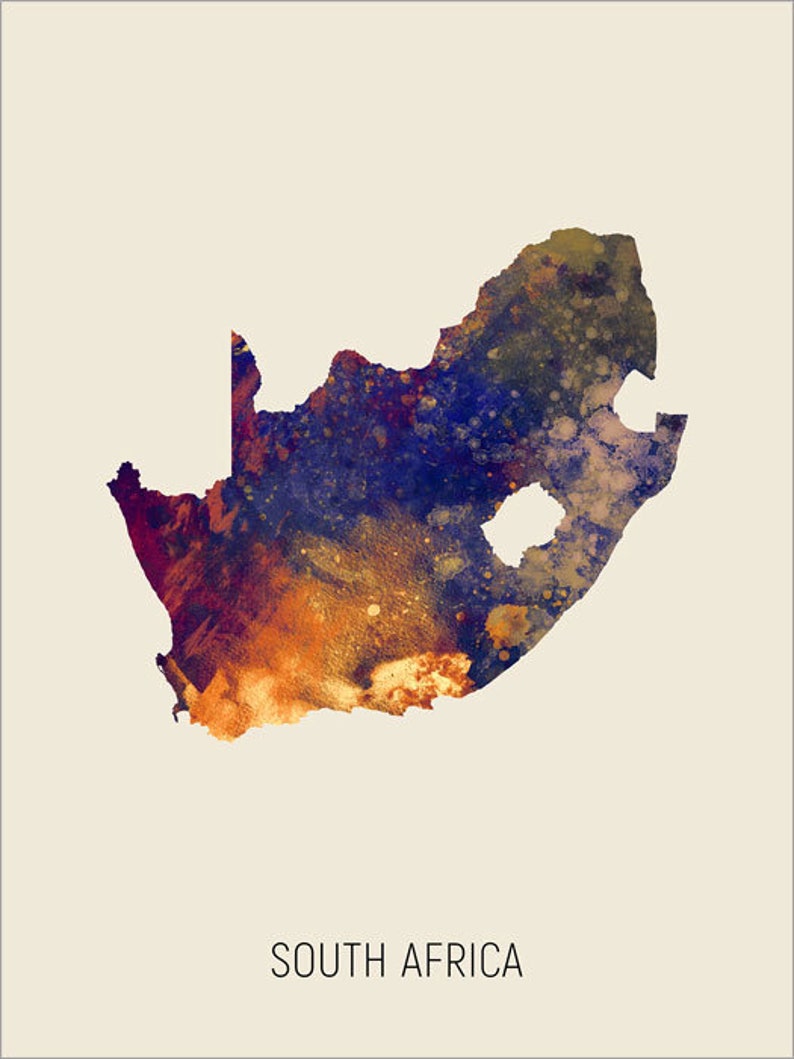 South Africa Map Watercolour Art Print Poster Colour Black | Etsy