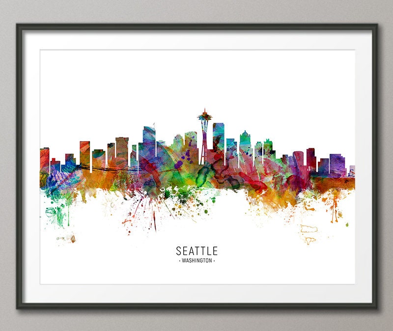 Seattle Skyline Washington Cityscape Painting Art Print - Etsy