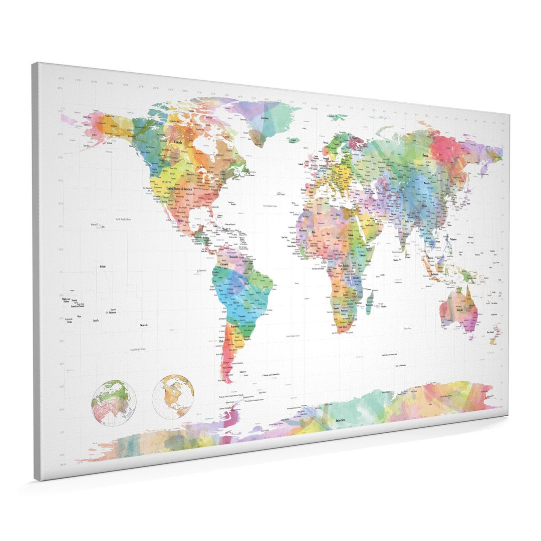 World Map Canvas, Political Watercolour Map Box Canvas Art Print 472 - Etsy