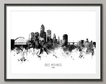 Des Moines Skyline Iowa Cityscape Painting Art Print Poster | Etsy