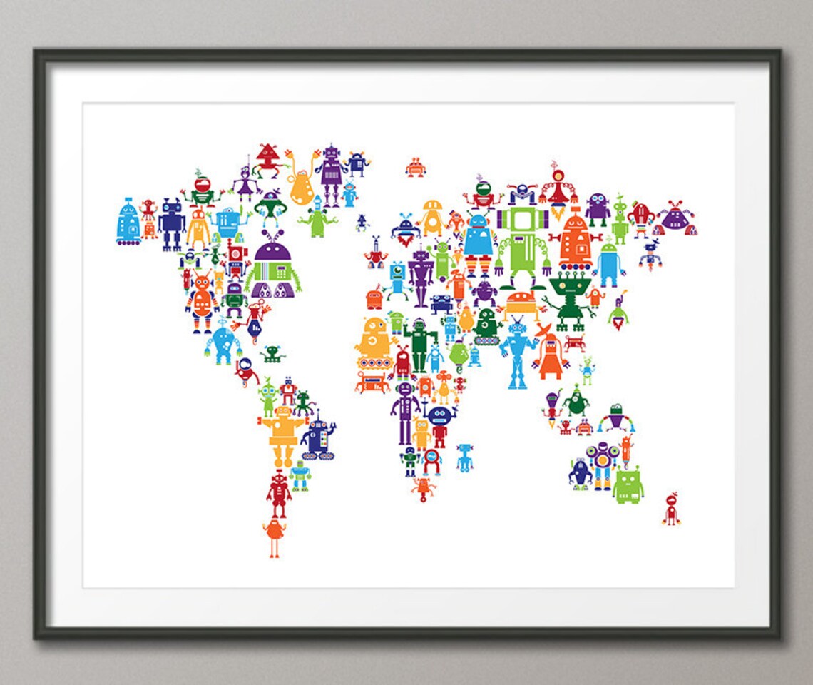 Robots Map of the World Map for Children and Kids Art Print - Etsy UK