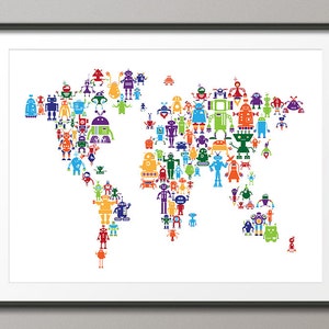 Robots Map of the World Map for Children and Kids Art Print - Etsy