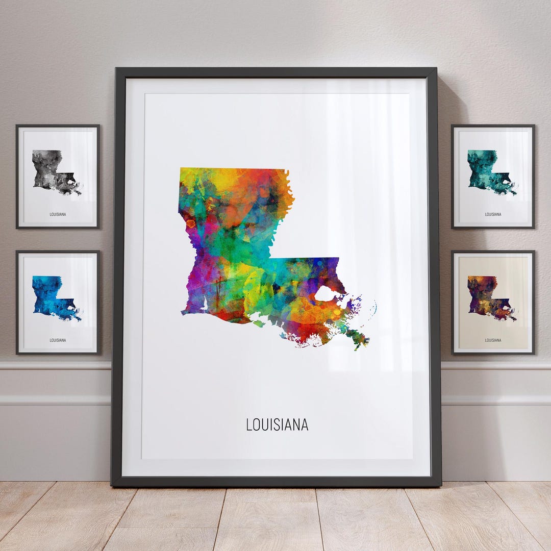 Louisiana Map, US State Watercolour Painting Art Print Poster MX (30984 ...