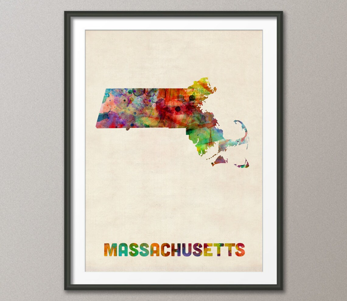 Massachusetts Watercolor Map USA Art Print 392 - Etsy