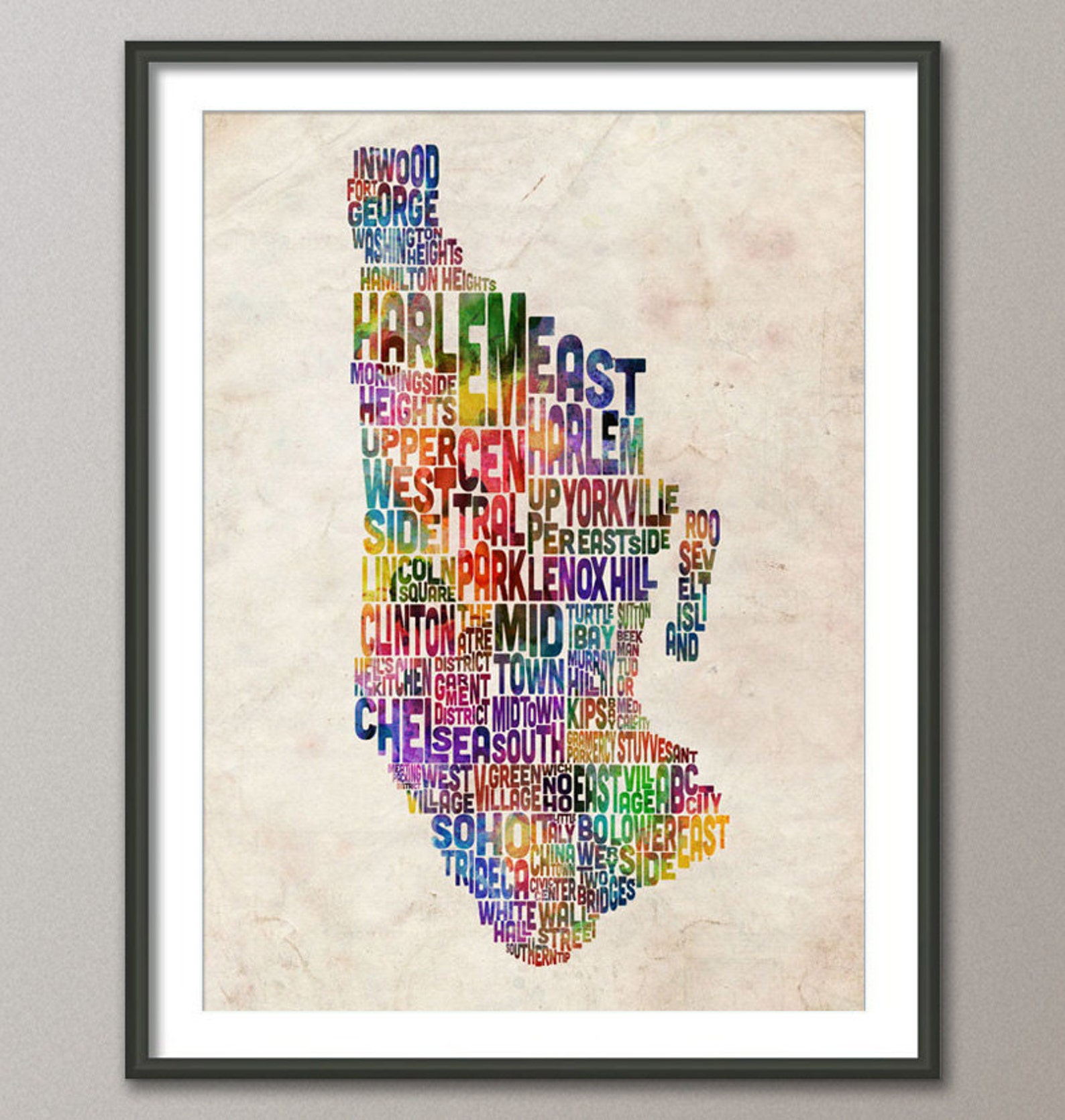 Manhattan New York Typographic Map Art Print 887 - Etsy