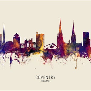 Coventry Skyline England, Cityscape Painting Art Print Poster LS 15021 ...