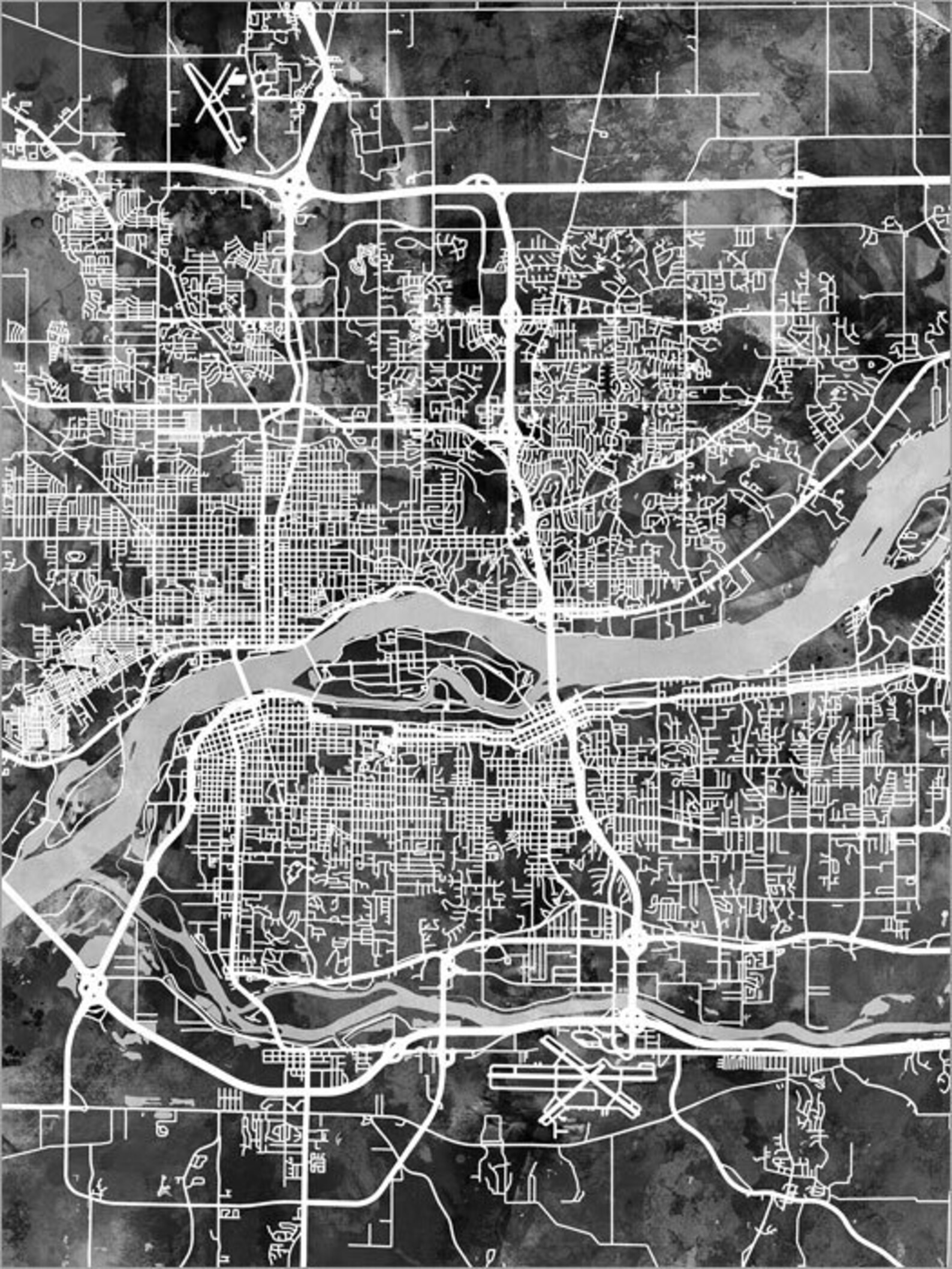 Quad Cities Map, Davenport, Bettendorf, Rock Island, Moline, Art Print ...
