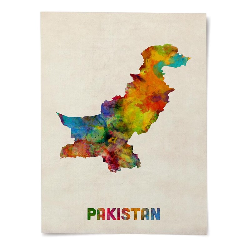 Pakistan Map, Watercolour Art Print Poster, Country Travel Wall Decor ...