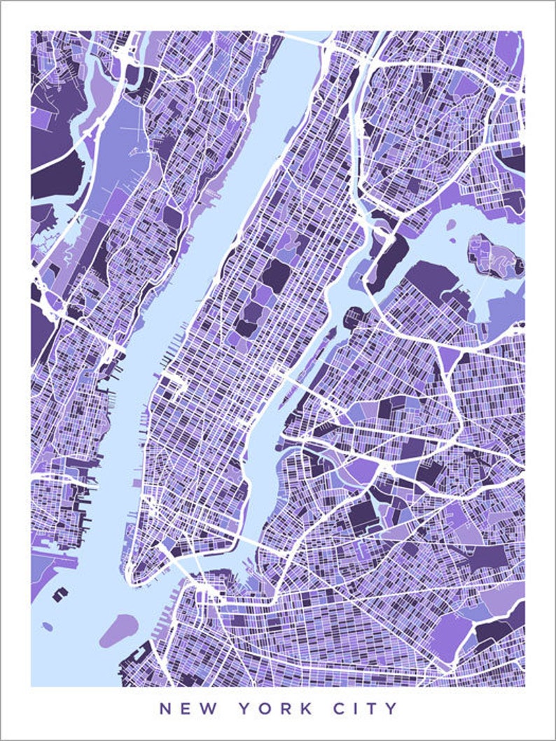 New York City Map USA Street Map of New York City Art Print | Etsy