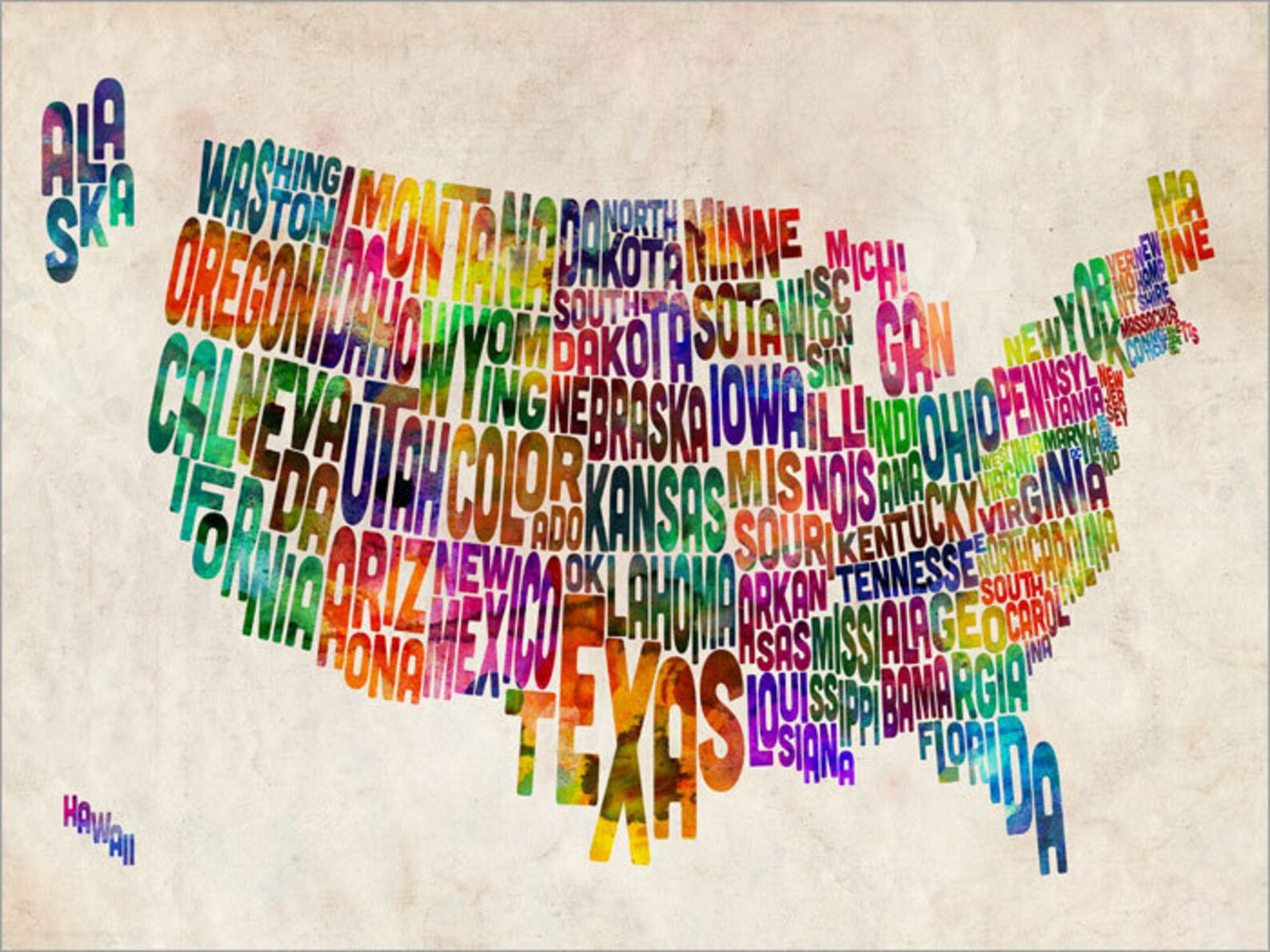 Typographic United States Map Text Art Print 888 - Etsy
