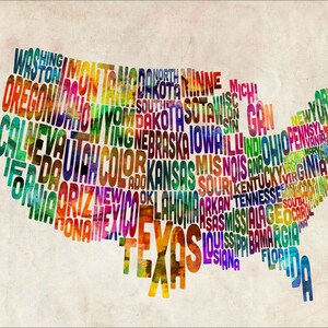Typographic United States Map Text Art Print 888 - Etsy