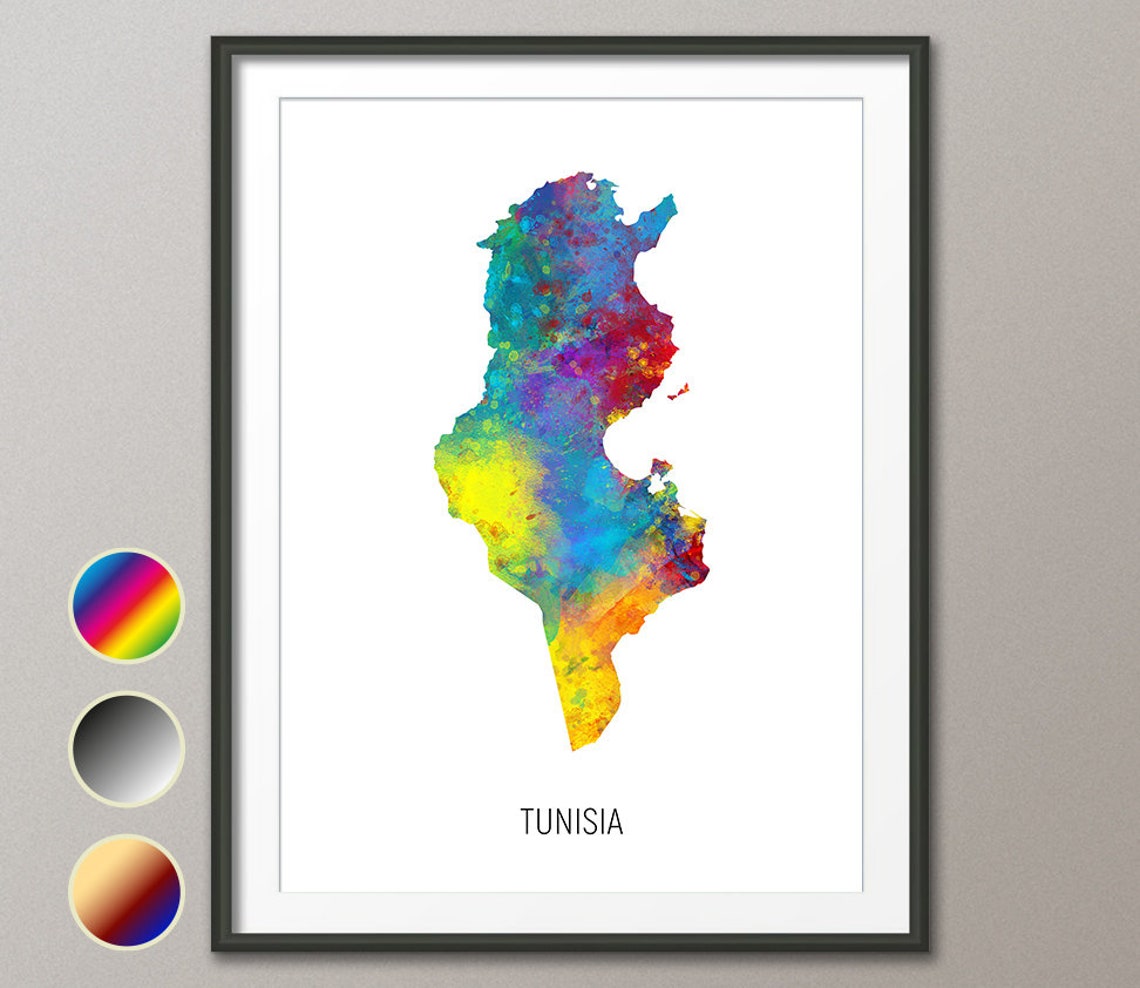 Tunisia Map Watercolour Art Print Poster Colour Black - Etsy
