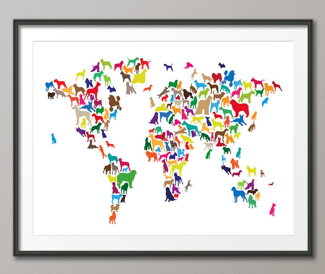 Dogs Map of the World Map, Art Print WM (1141) - Etsy