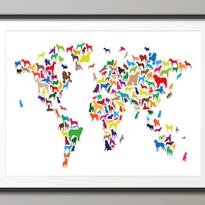 Dogs Map of the World Map, Art Print 1141 - Etsy Canada