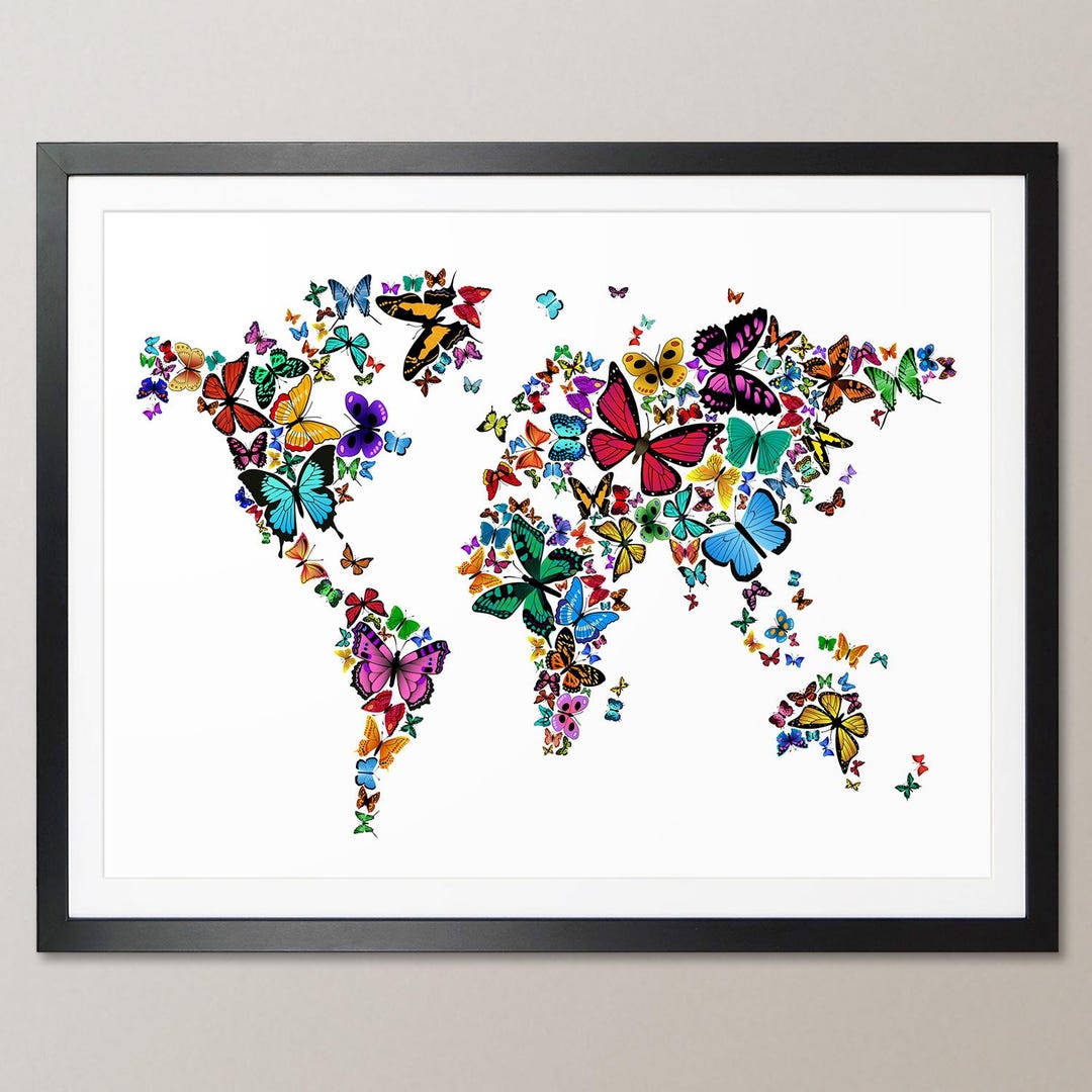 Butterflies Map of the World Map, Art Print Poster (448) - Etsy