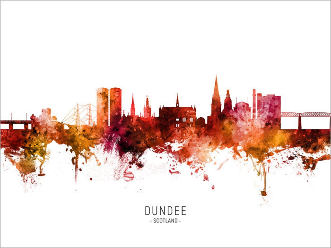 Dundee Skyline Scotland Cityscape Art Poster Print Blue Red - Etsy