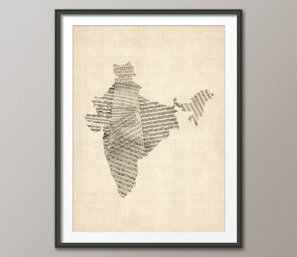 India Map India Old Sheet Music Map Art Print 2303 | Etsy UK