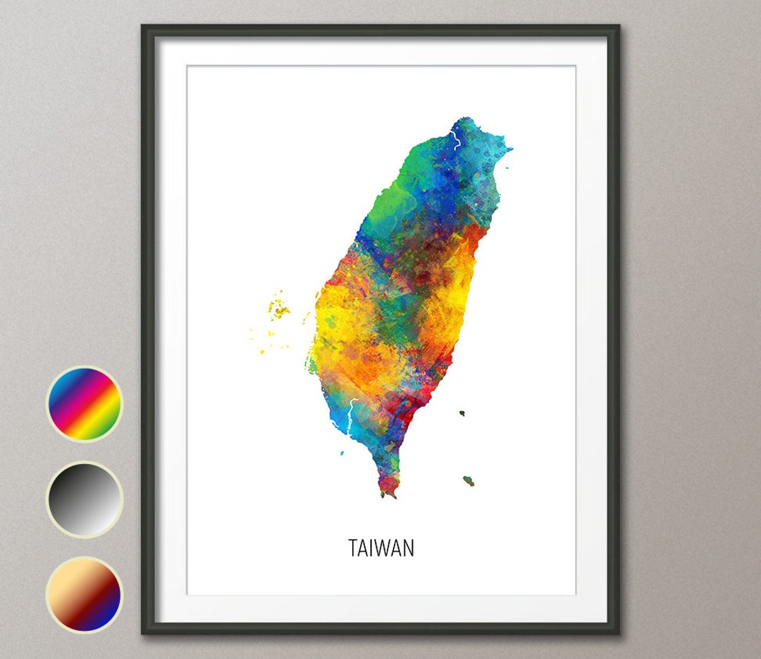 Taiwan Map, Watercolour Art Print Poster, Colour, Black White, Beige ...