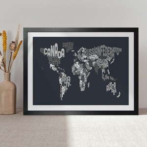 Typographic Text Map of the World Map, Art Print (890) - Etsy