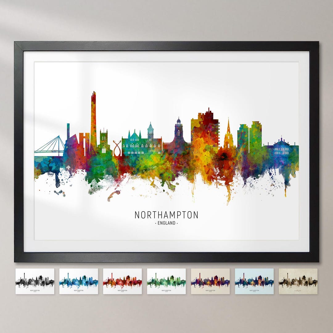 Northampton Skyline England, Cityscape Painting Art Print Poster CX ...