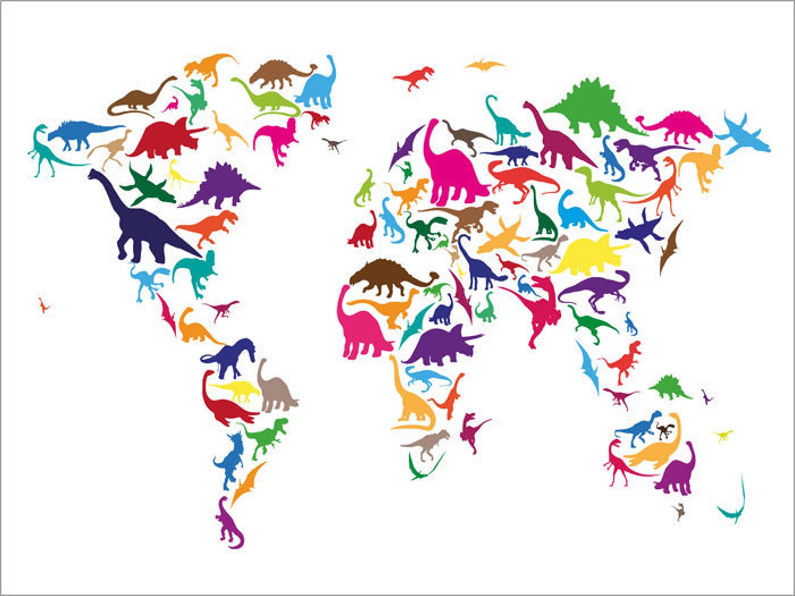 Dinosaur Map of the World Map Art Print 777 - Etsy Canada