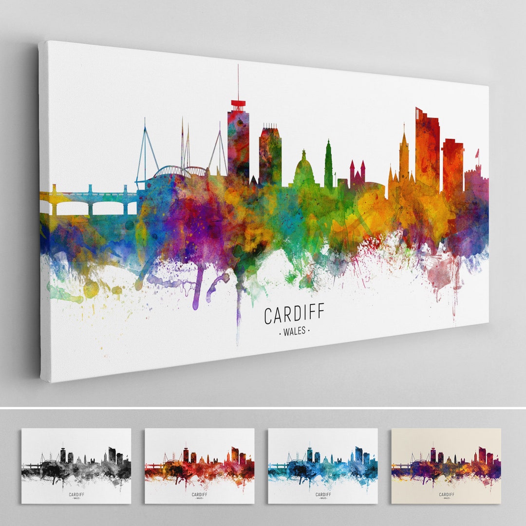 Cardiff Skyline Canvas, Cardiff Wales Cityscape Box Canvas Art Print ...