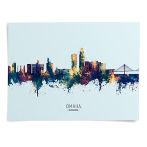 Omaha Skyline Nebraska, Cityscape Painting Art Print Poster CX (17542 ...